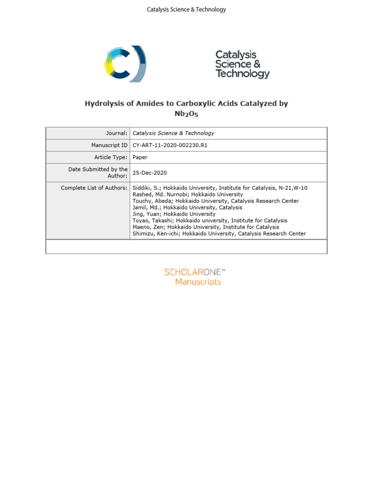 Hydrolysis of Amides To Carboxylic Acids by Nb2O5 | PDF | Catalysis | Amide