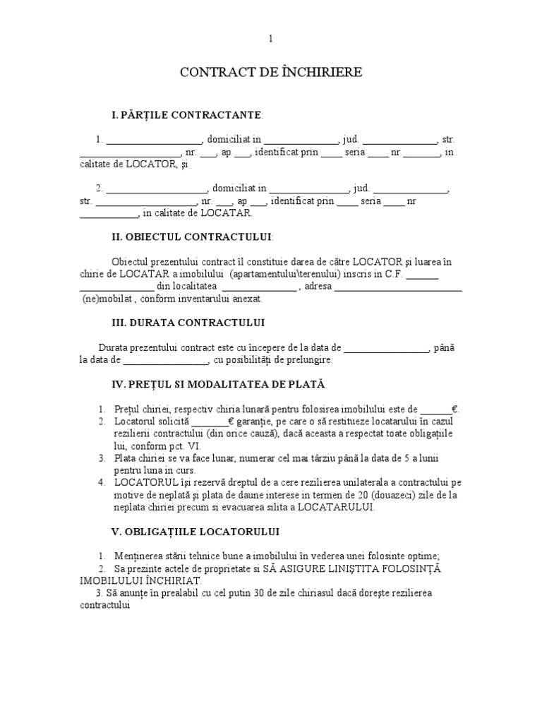 Model de Contract de Inchiriere | PDF