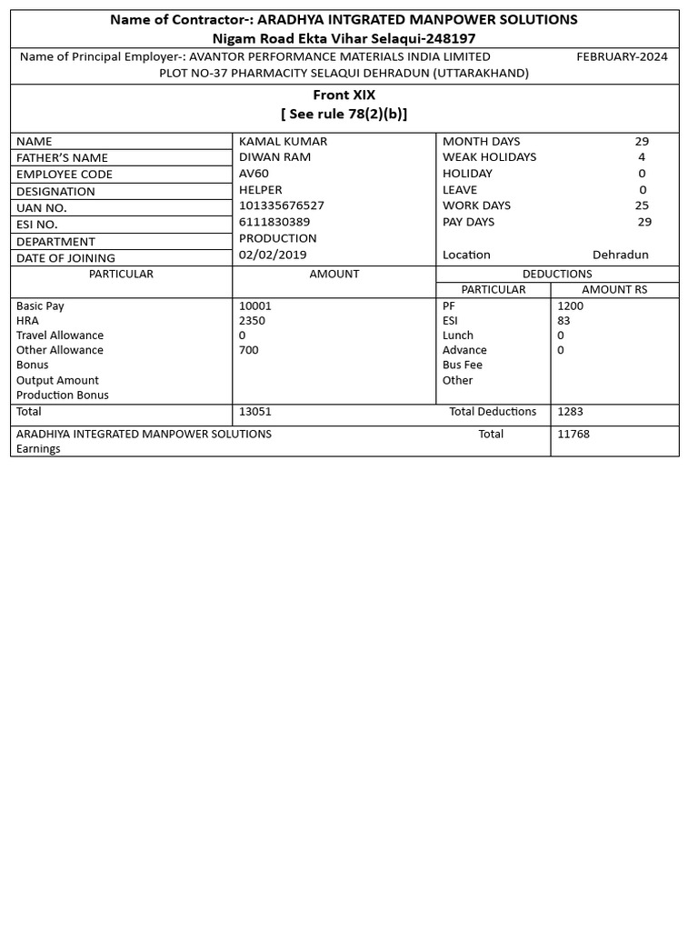 KAMAL KUMAR PAYSLIP | PDF | Labor | Employee Relations KAMAL KUMAR PAYSLIP | PDF | Labor | Employee Relations