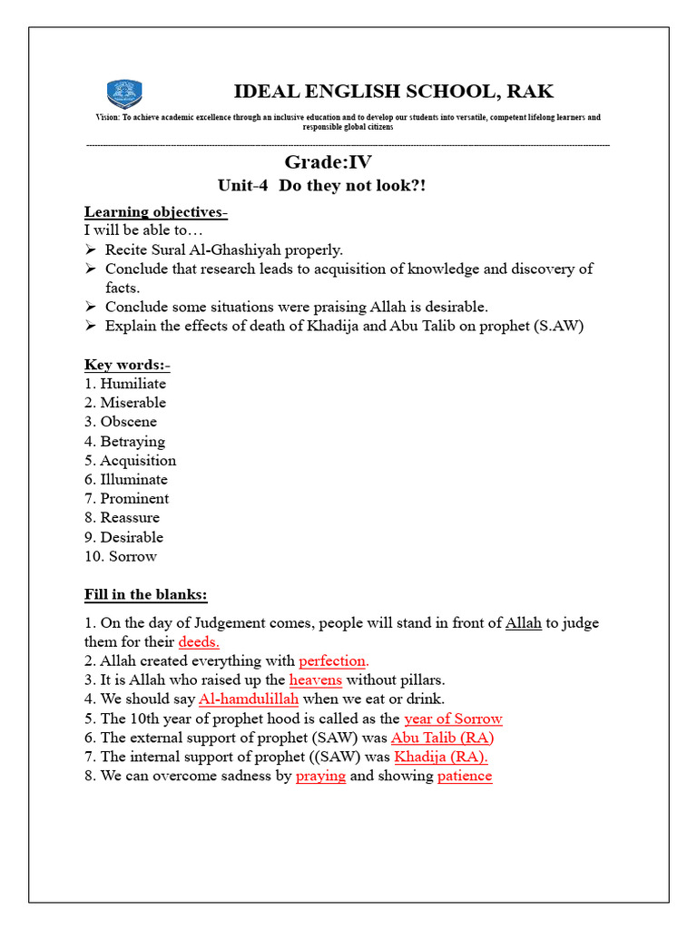 G4 Unit 4 Islamic Notes | PDF | Muhammad | Patience