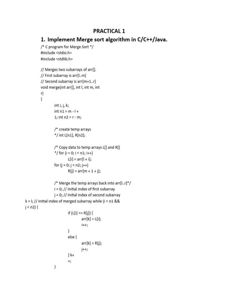 Implement Merge Sort Algorithm in C | PDF | Applied Mathematics | Discrete Mathematics