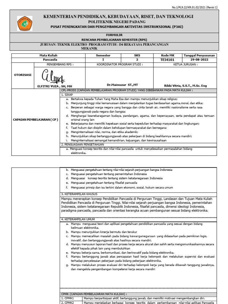 Oke Rps Pancasila d4 RPM | PDF | Seni | Sains & Matematika