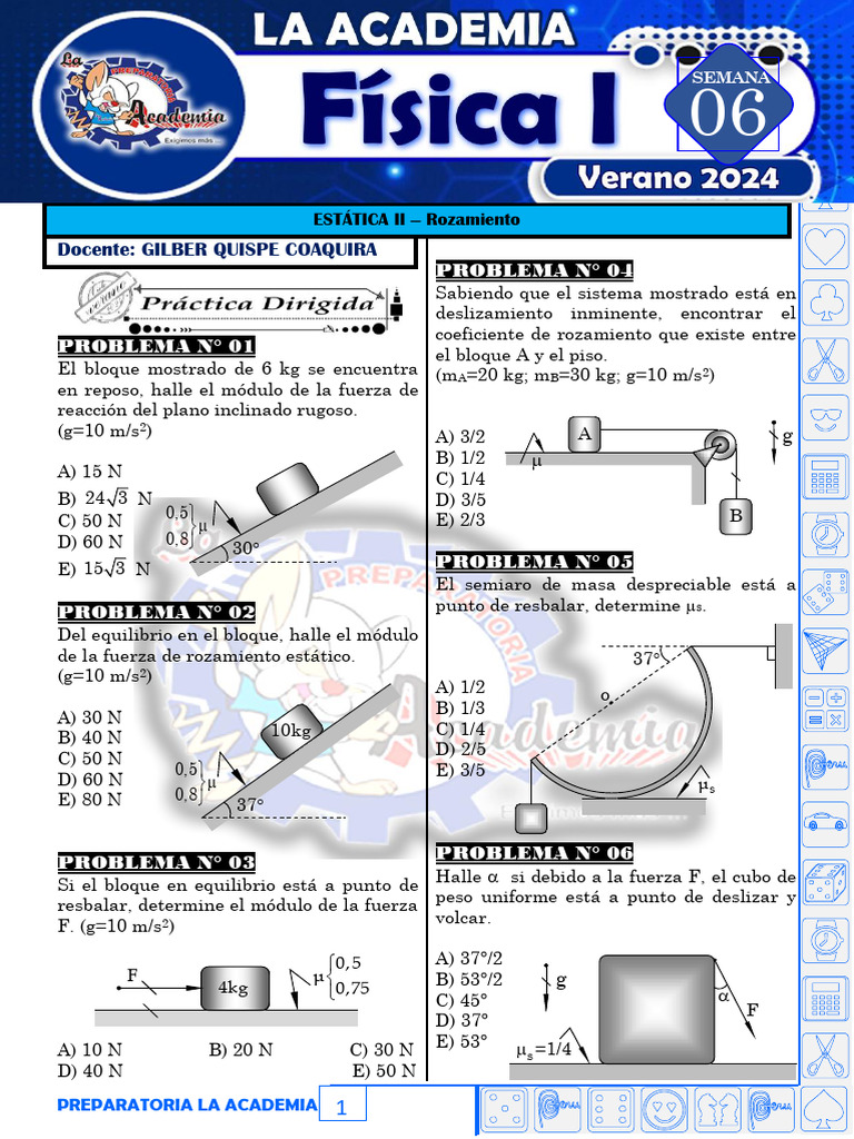 Sem 6 Estática 2 | PDF | Fricción | Metrología