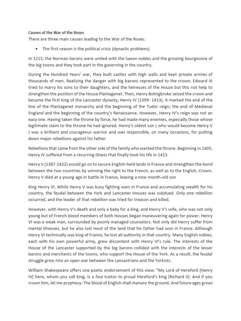 The War of The Roses | PDF | Wars Of The Roses | Medieval England