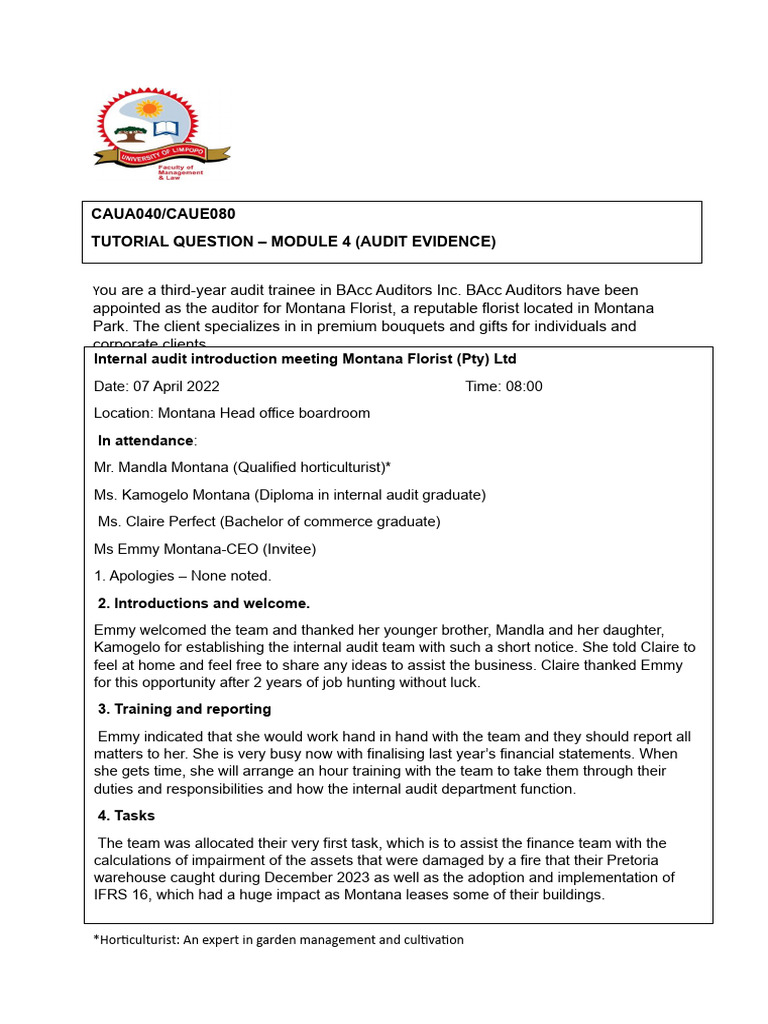 Module 4 Tutorial Question 2 Apr | PDF | Audit | Internal Audit