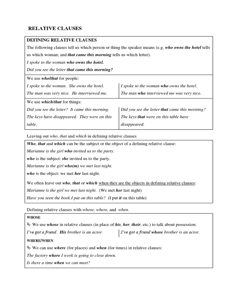Relative Clauses | PDF | Subject (Grammar) | Clause