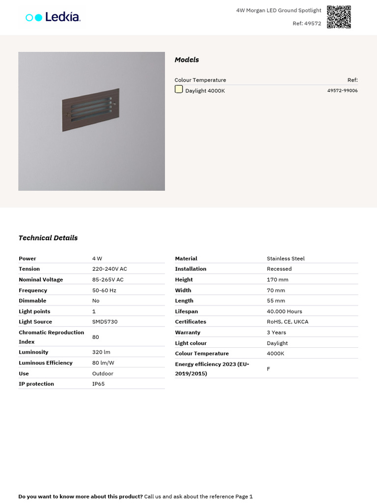 4W Morgan LED Ground Spotlight | PDF | Lighting | Light Emitting Diode