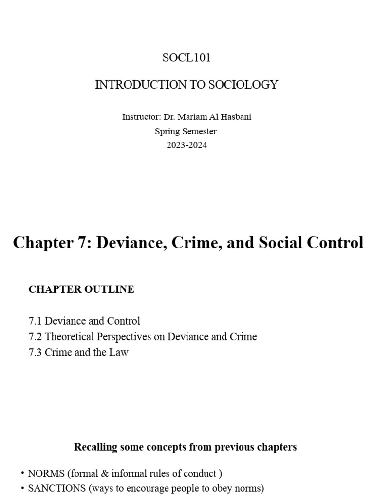 Chapter 7 - SOCL101-Deviance Crime Social Control | PDF | Deviance ...