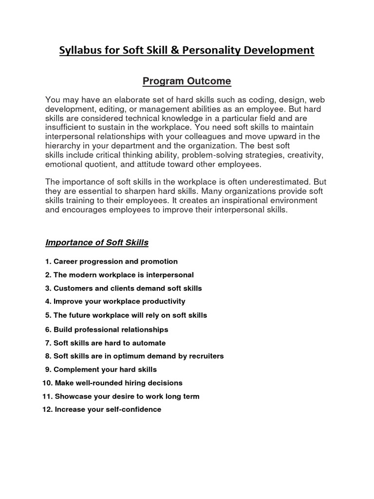 Syllabus Soft Skills & Personality Development | PDF | Skill ...
