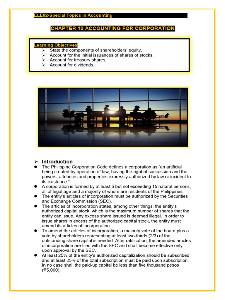 Chapter 10 Accounting For Corporation | PDF | Stocks | Dividend