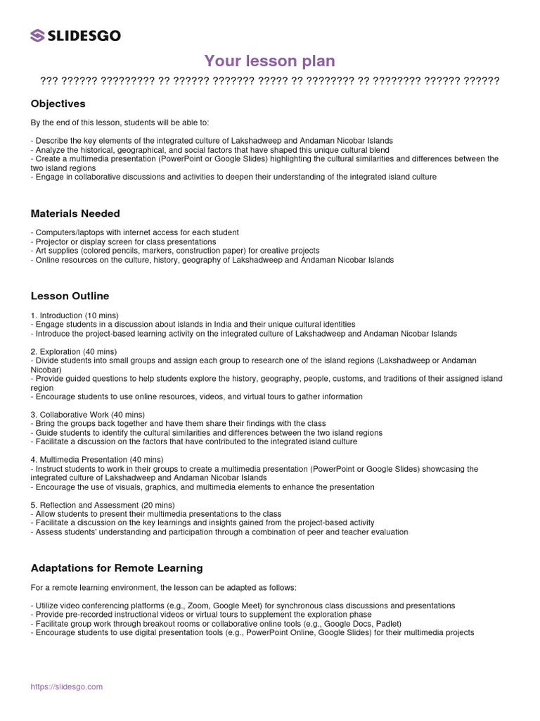 Slidesgo Lesson Plan | PDF | Multimedia | Distance Education