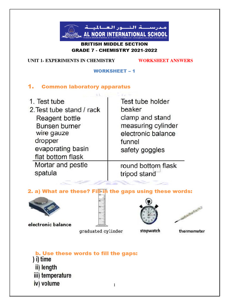 Chapter 1 Experiments In Chemistry Worksheet Answers Pdf