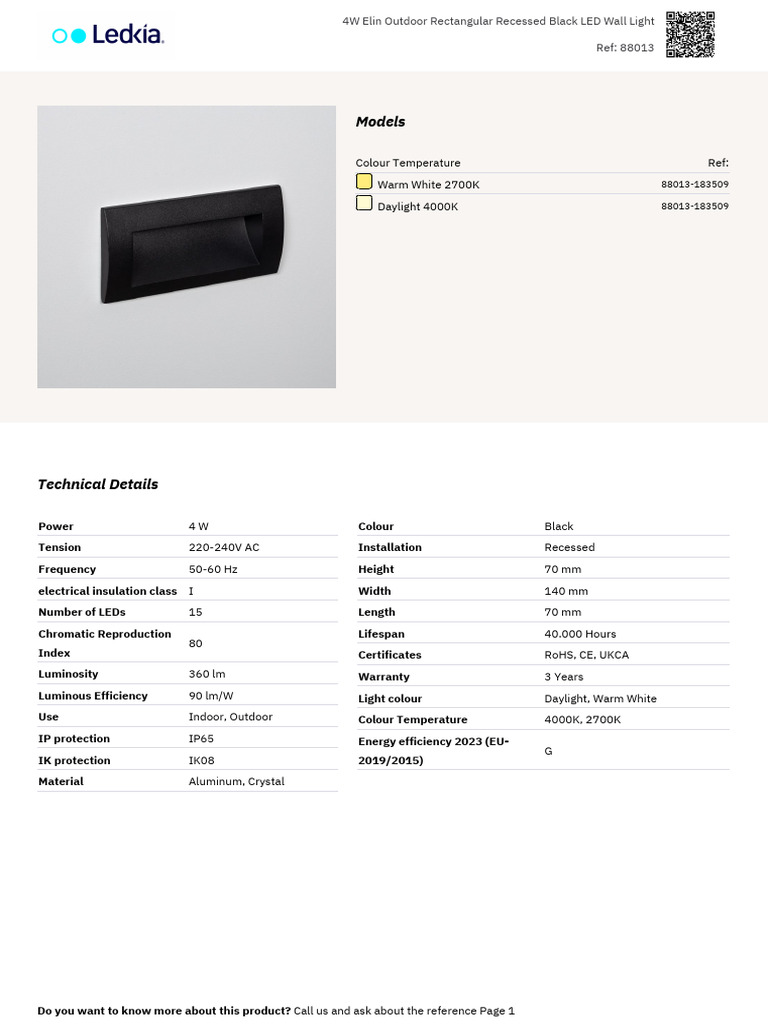 4W Elin Outdoor Rectangular Recessed Black LED Wall Light | Download ...