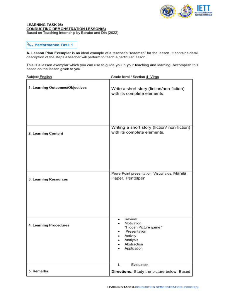 LT8 - Conducting Demonstration Lesson(s) | PDF | Lesson Plan | Learning