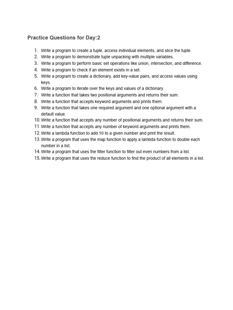 Practice Questions For Day - 2 | PDF