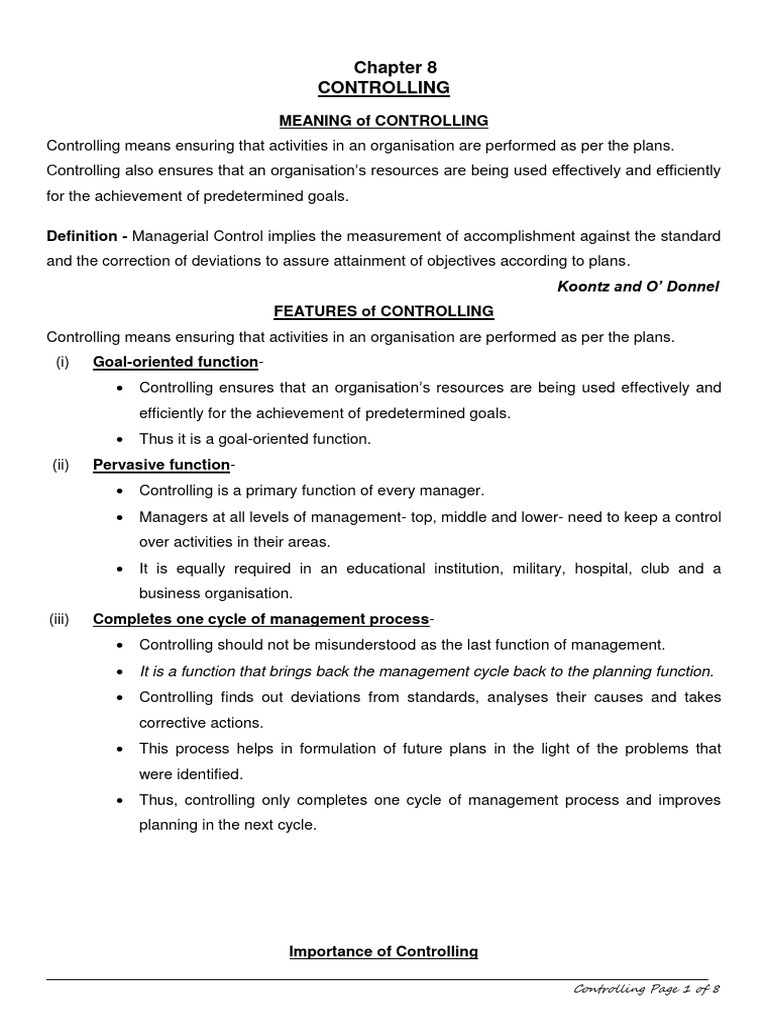 CH 8 - Controlling | Download Free PDF | Goal | Disciplines