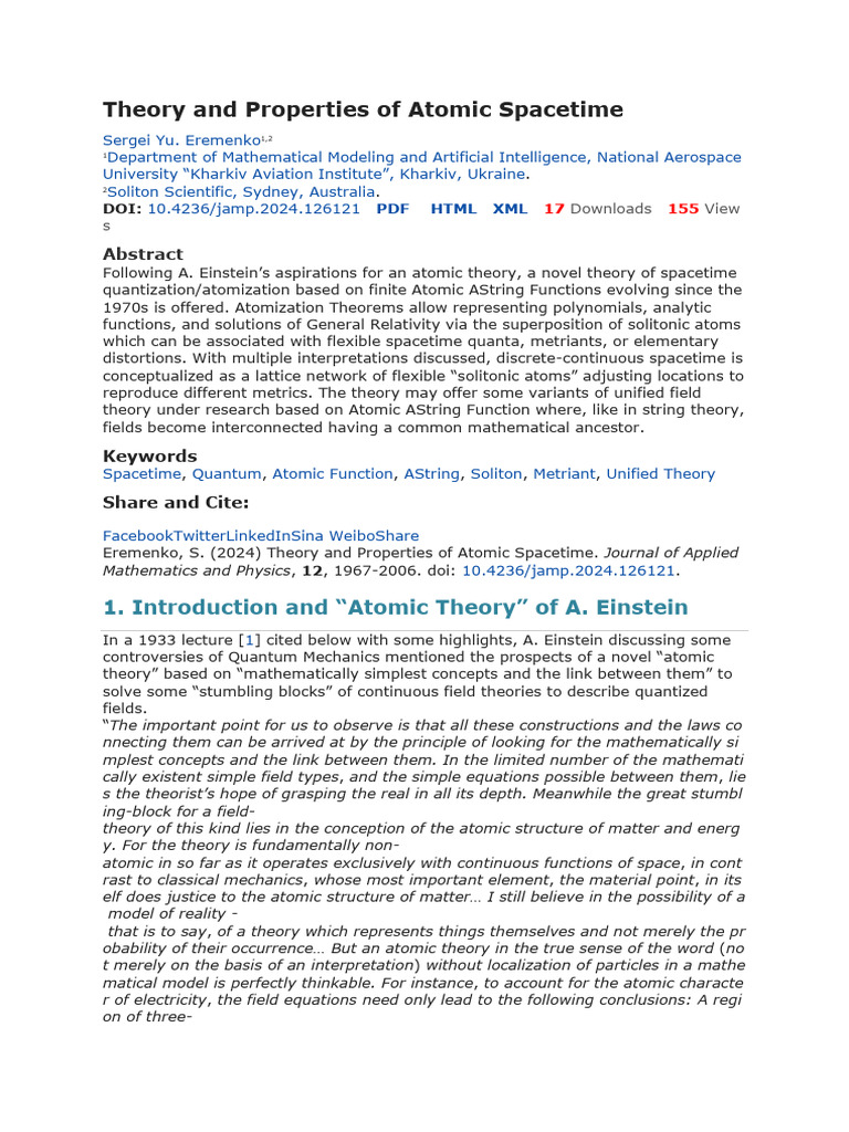 Theory And Properties Of Atomic Spacetime Pdf General Relativity String Theory