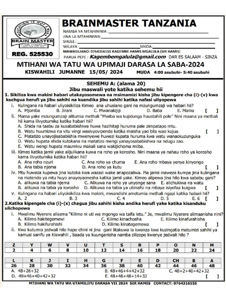 Brainmaster Tanzania?? G7 Kisw Third Mock Examination 2024 | PDF