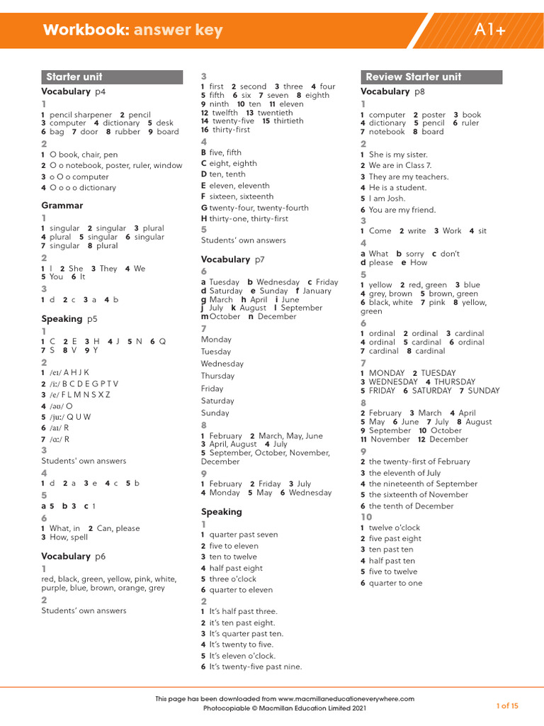Gateway To The World A1 Workbook Answer Key | PDF