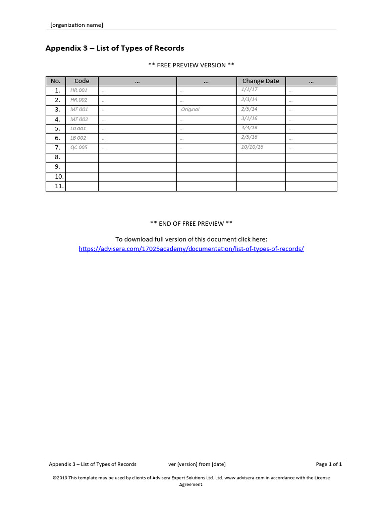 00.3 Appendix 3 List of Types of Records Preview en | PDF