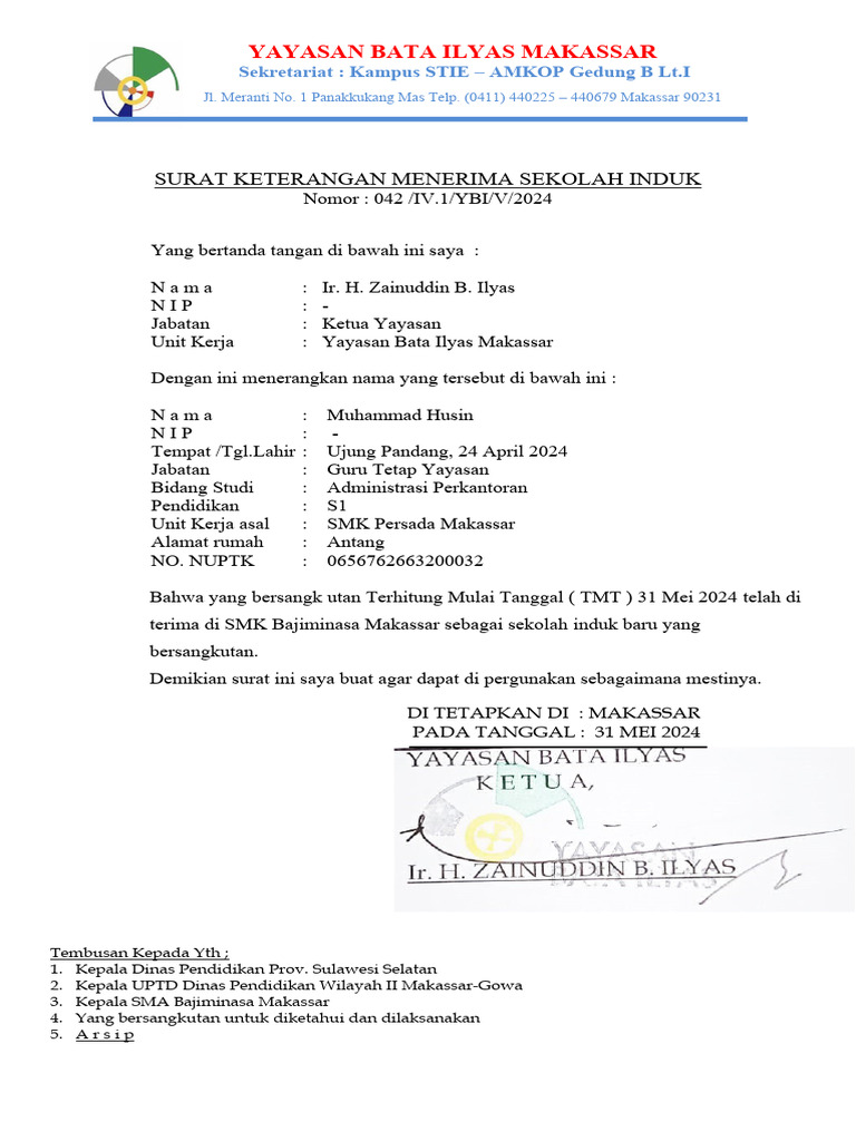 SK Pindah Induk | PDF