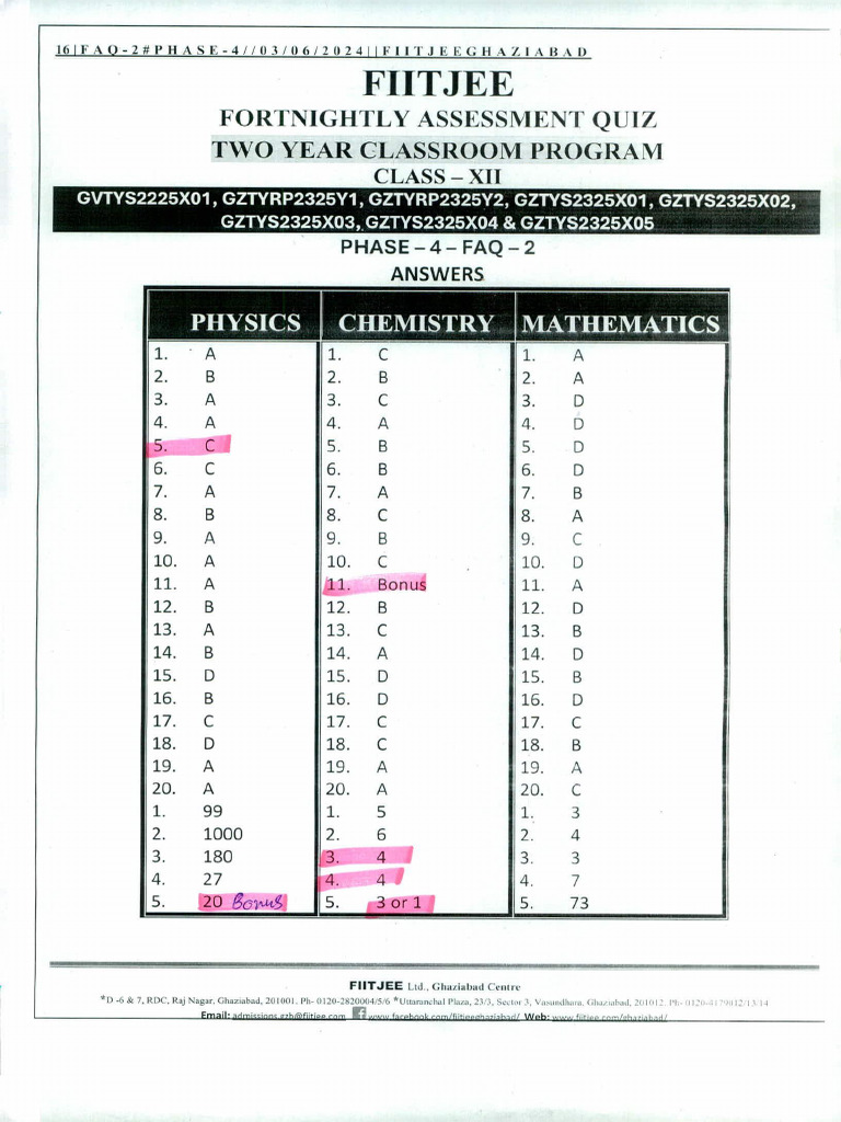 Answerkey FAQ-2 12th | PDF