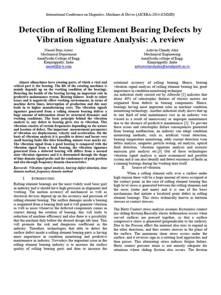 Bearing Defect Detection via Vibration Analysis | PDF | Stress (Mechanics) | Root Mean Square