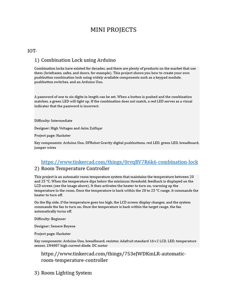 Mini Projects | Download Free PDF | Light Emitting Diode | Arduino