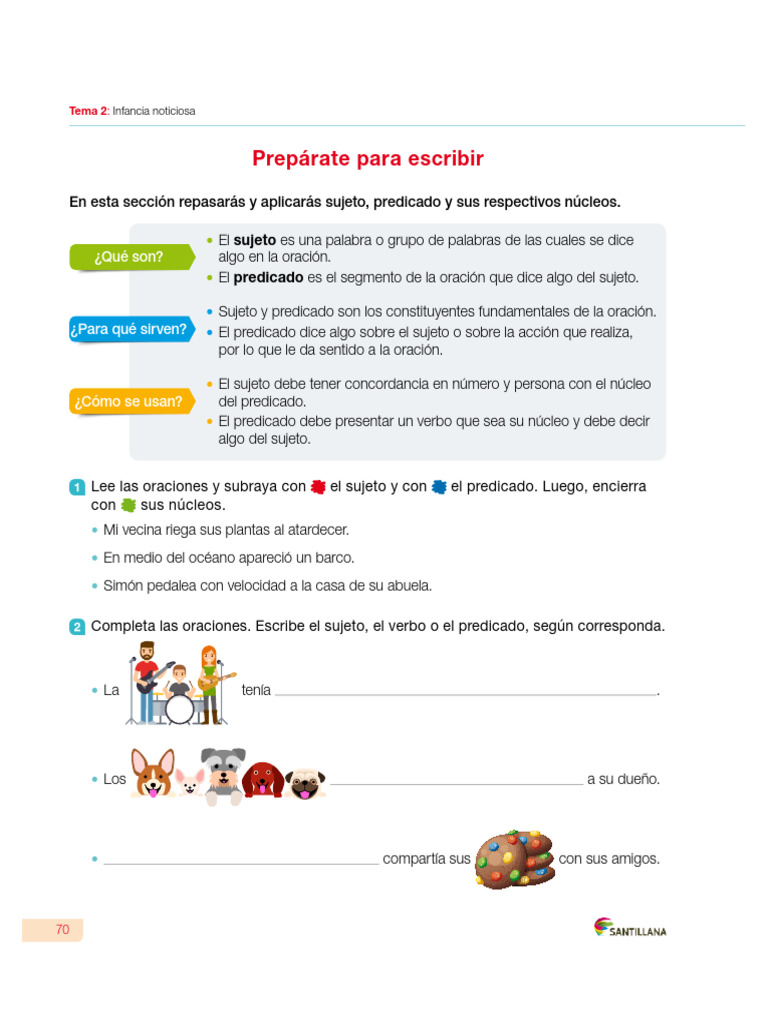 sujeto y predicado 4to lenguaje | PDF | Predicado (Gramática) | Asunto ...