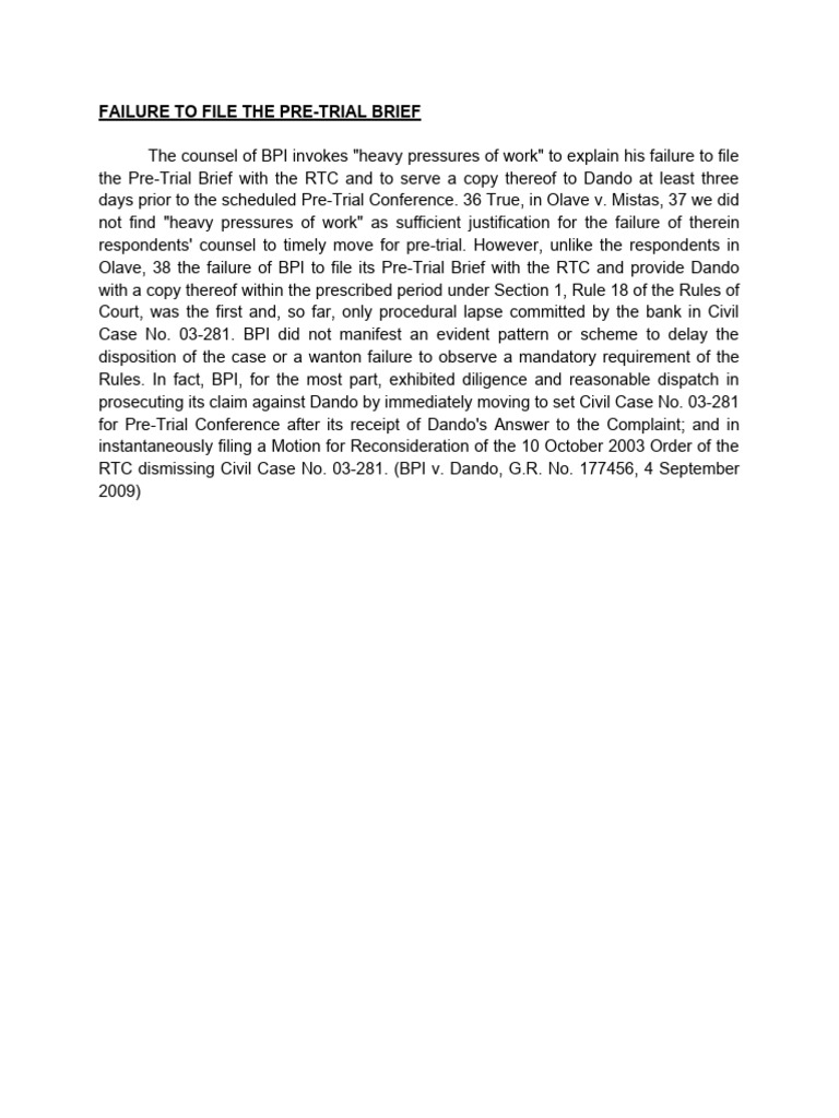 BPI's Pre-Trial Brief Filing Failure | PDF | Social Science | Law