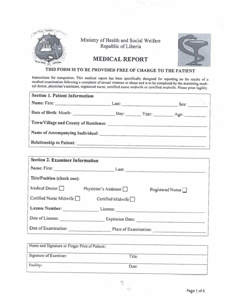 Liberia MOHSW Medical Report Form | PDF