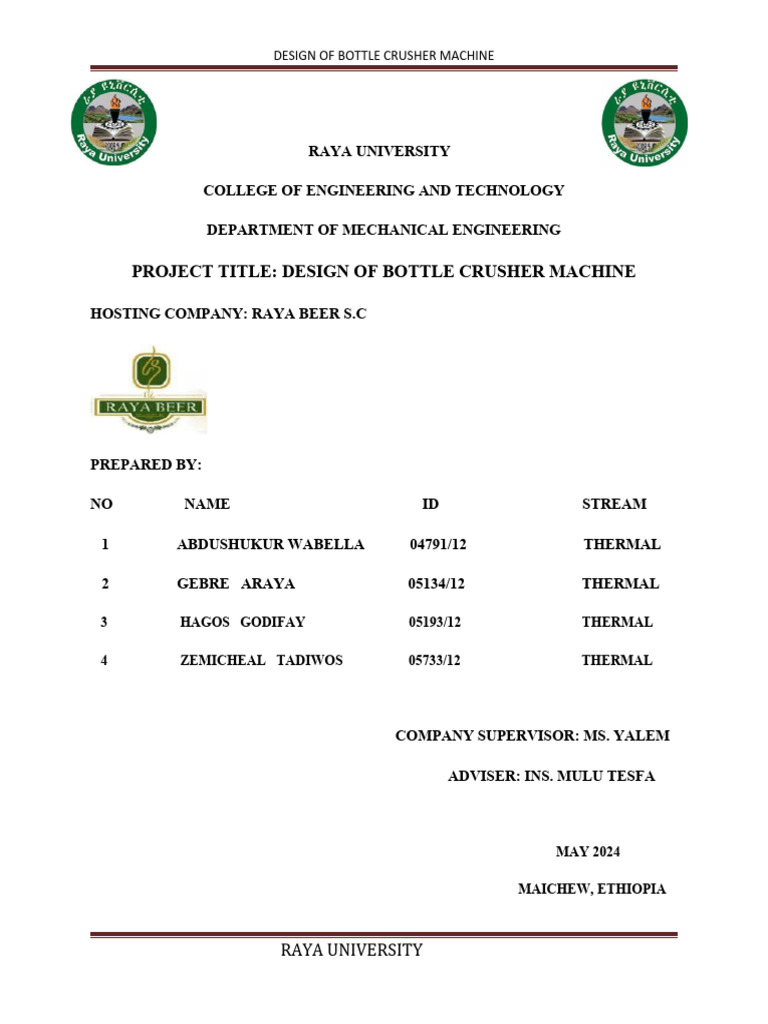 Bottle Crusher Design for Raya Brewery | PDF | Brewing | Beer