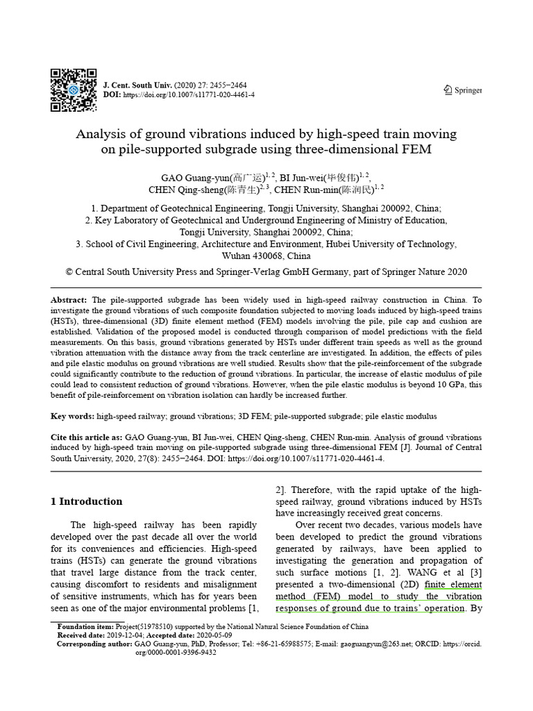 Gao Et Al., (2020) - Analysis of Ground Vibrations Induced by High ...