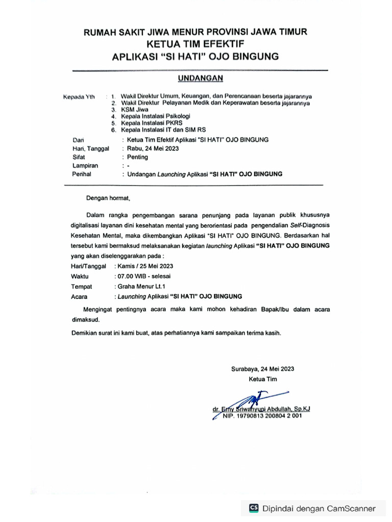 Undangan Launching Aplikasi Si Hati Ojobingung | PDF