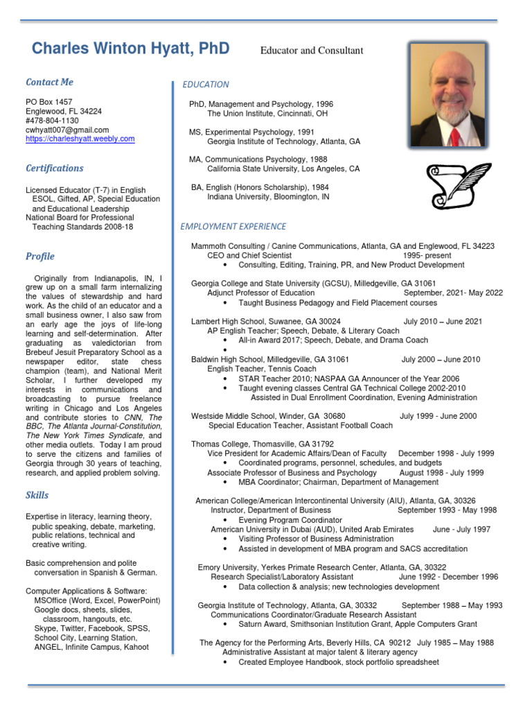 Charles Hyatt New Resume | PDF | Teachers