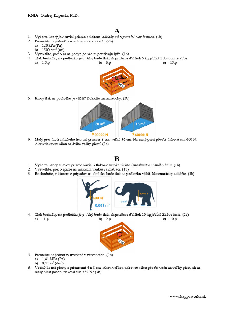 Tlak, Tlaková Sila, Pascalov Zákon - 8.ročník Fyzika | PDF
