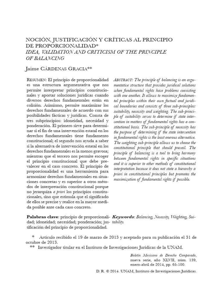 Noción, Justificación Y Críticas Al Principio de Proporcionalidad | PDF ...