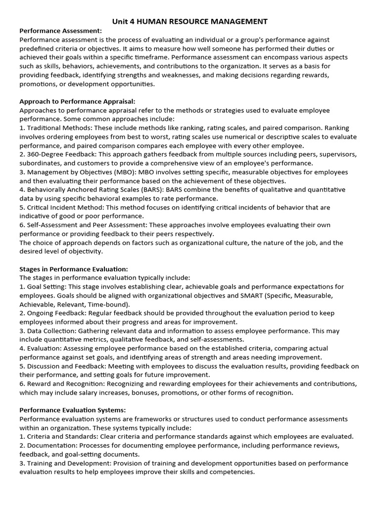Unit 4 Human Resource Management | PDF | Performance Appraisal | Goal