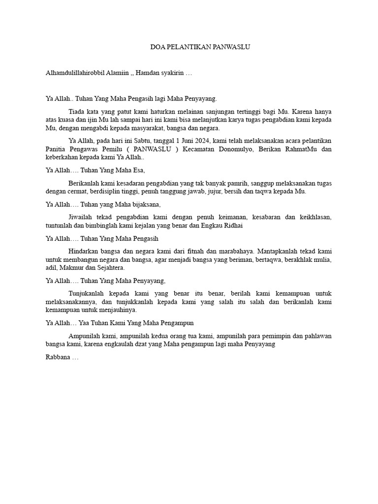Doa Pelantikan Panwaslu | PDF | Agama & Spiritualitas