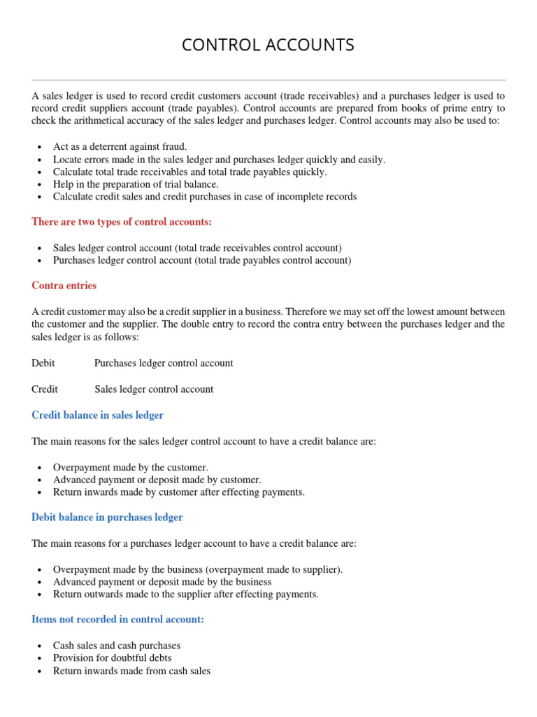 CONTROL ACCOUNTS | PDF | Debits And Credits | Accounting