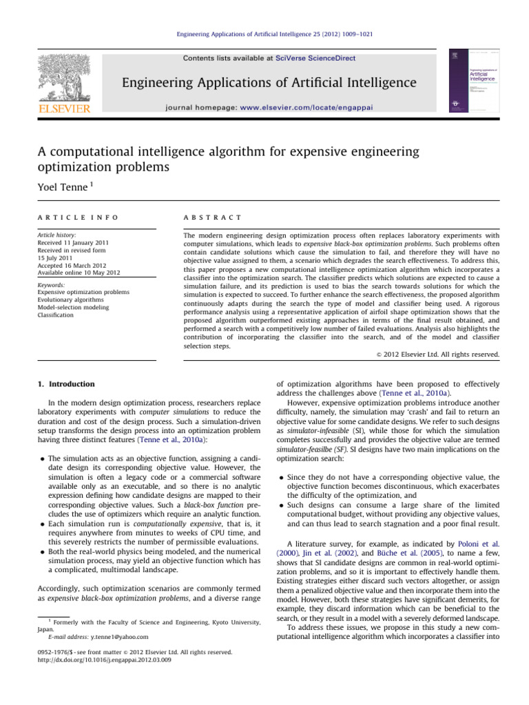 Tenne (2011) - A Computational Intelligence Algorithm For Expensive Engineering Optimization ...
