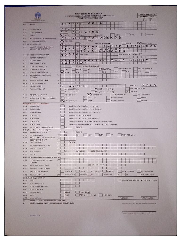 Form DP UT Raihan | PDF