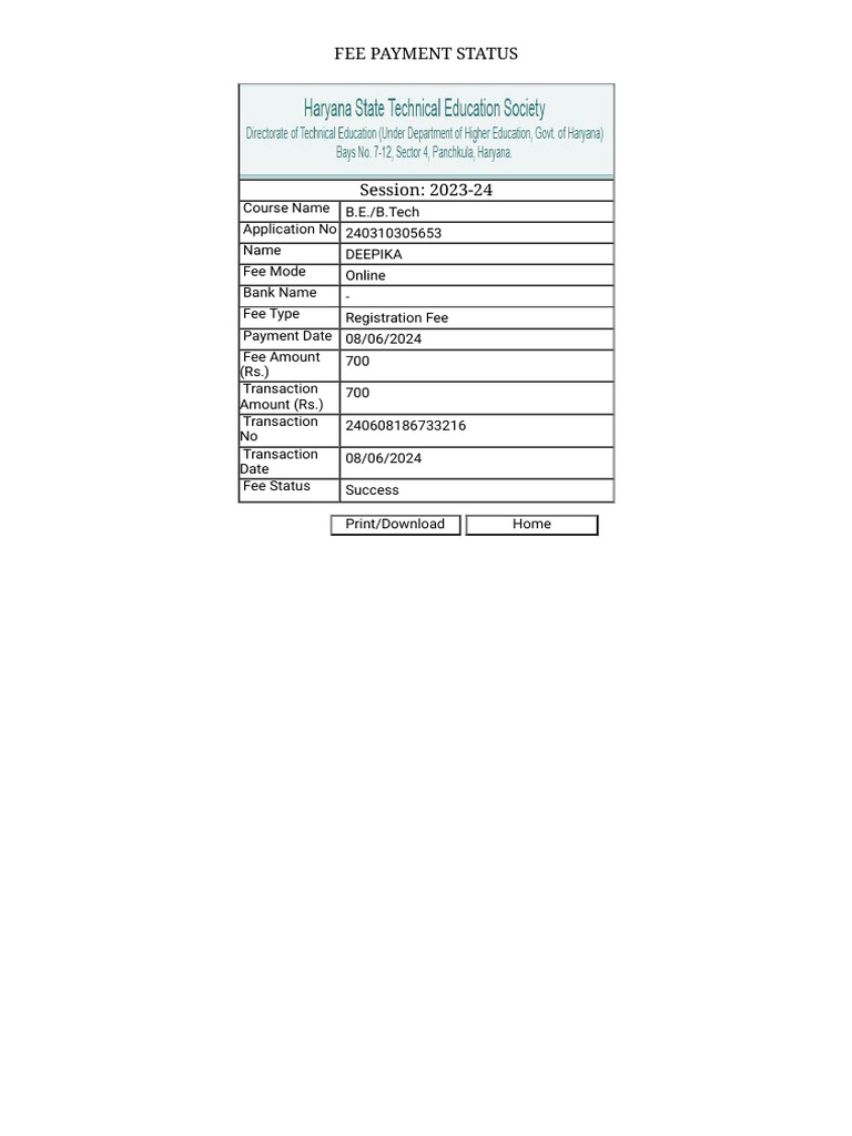Fee Payment Receipt | PDF
