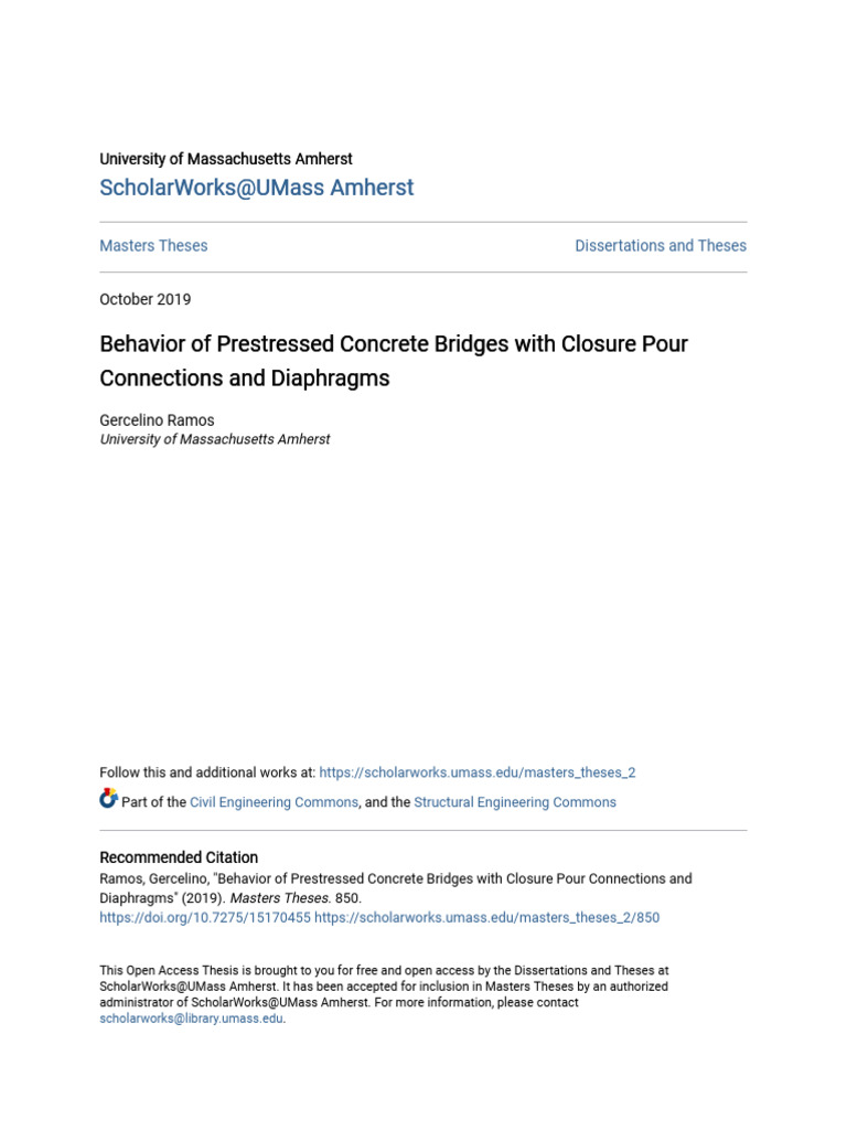 Behavior of Prestressed Concrete Bridges With Closure Pour Connec | PDF | Bridge | Finite ...