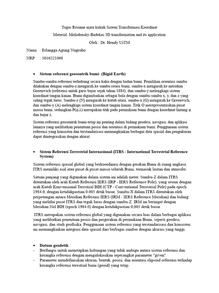 Tugas Resume Mata Kuliah Sistem Transformasi Koordinat | PDF