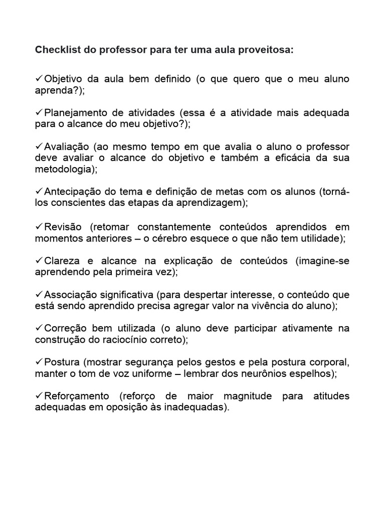 Ferramenta Checklist Aula Proveitosa | PDF