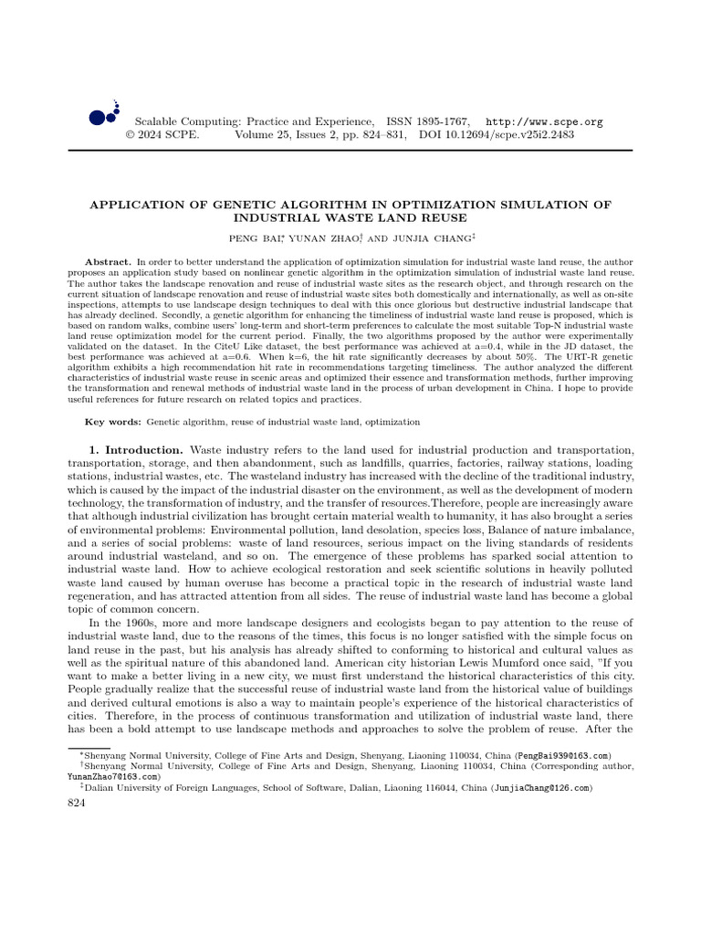 ARTICLE 1 - Application of Genetic Algorithm in Optimization Simulation of Industrial Wast Land ...