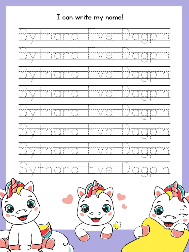 Name Writing Practice: Sythara Eve Dagpin | PDF