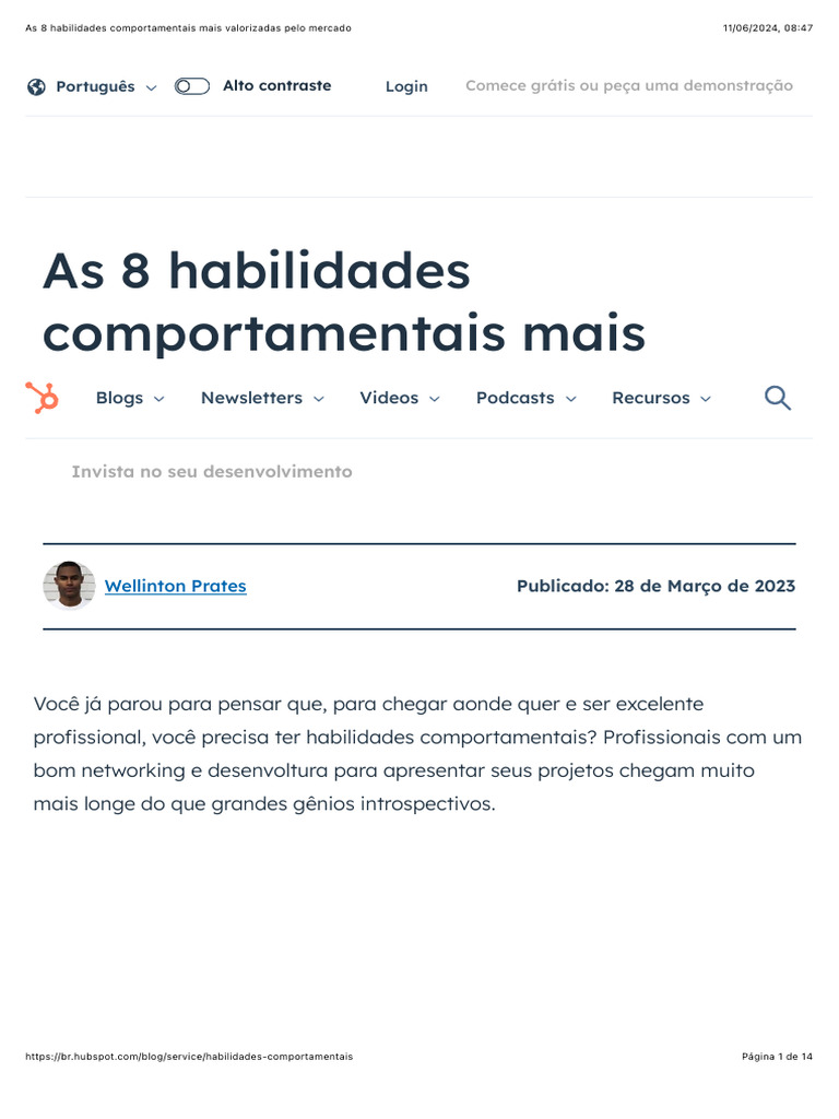 As 8 habilidades comportamentais mais valorizadas pelo mercado | PDF ...