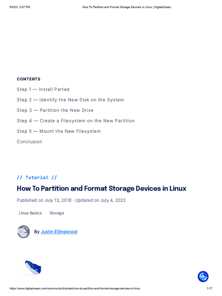 Ubuntu - How To Mount A New Disk Partition and Format Storage Devices in Linux - DigitalOcean ...
